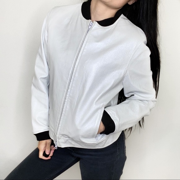 Jackets & Coats | Vintage White Leather Bomber Jacket | Poshmark